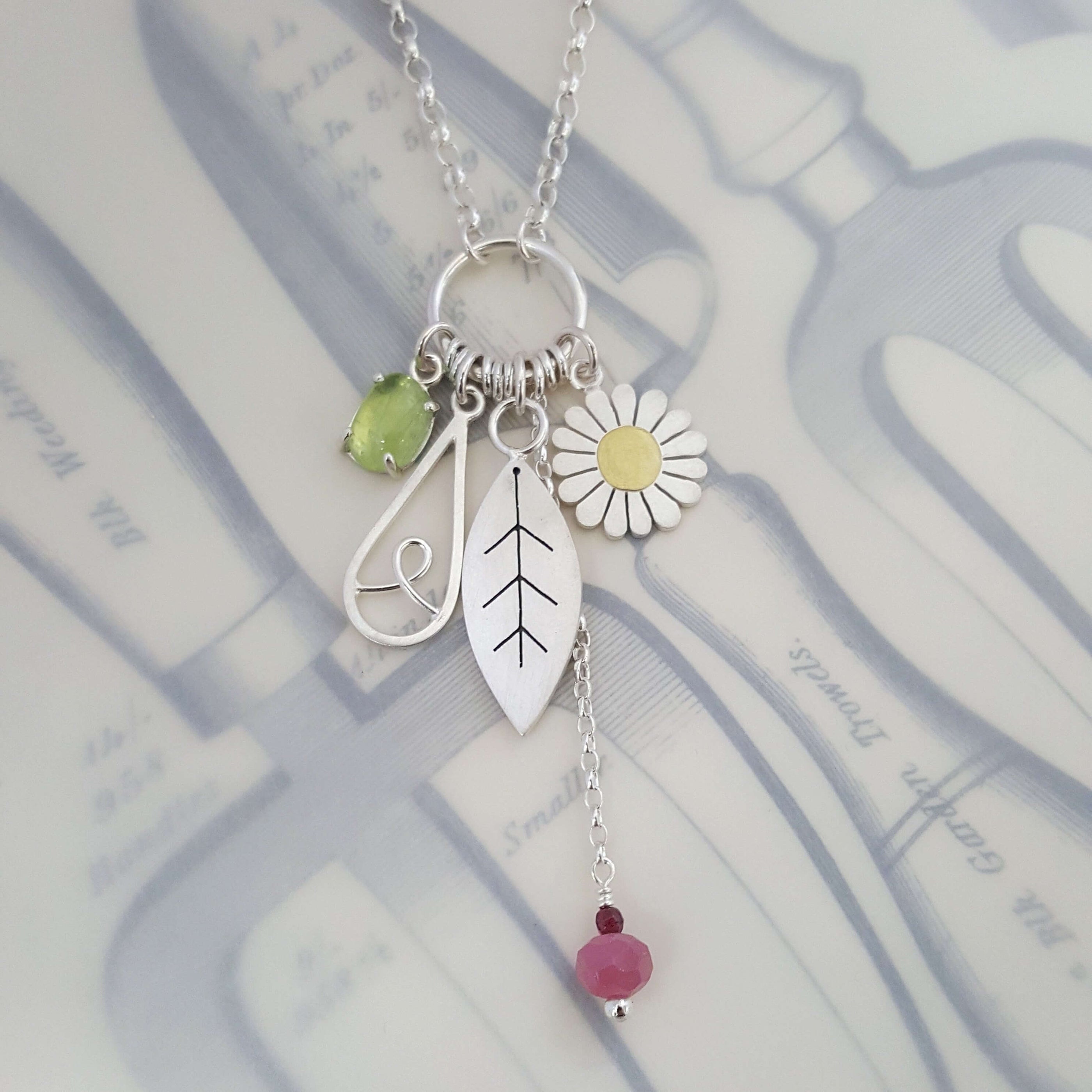 Silver and Gold Botanical Charm Necklace | Diana Greenwood Jewellery